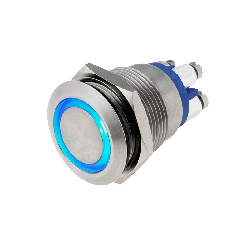 Stainless Steel Blue Illuminated Push Button | E14U000548